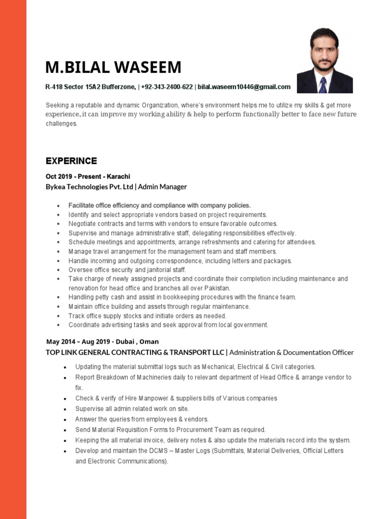 M.Bilal Waseem: Experince | PDF
