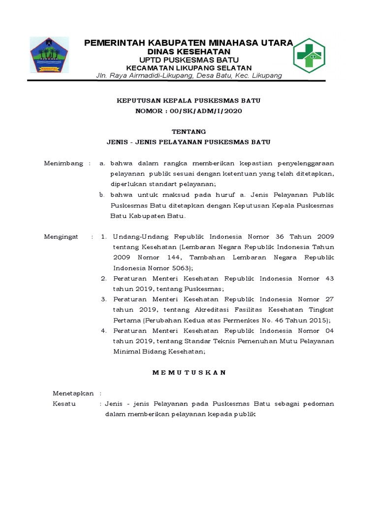 Ep 1.1.1 SK Jenis Pelayanan | PDF