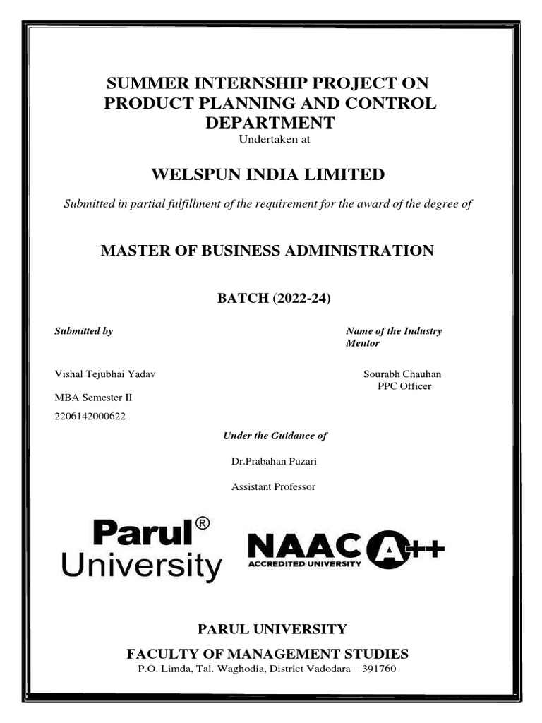 Summer Internship Project | PDF | Textiles | Supply Chain