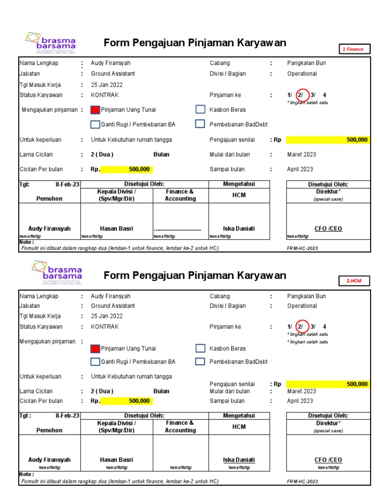 Form Pinjaman Karyawan Audy | PDF