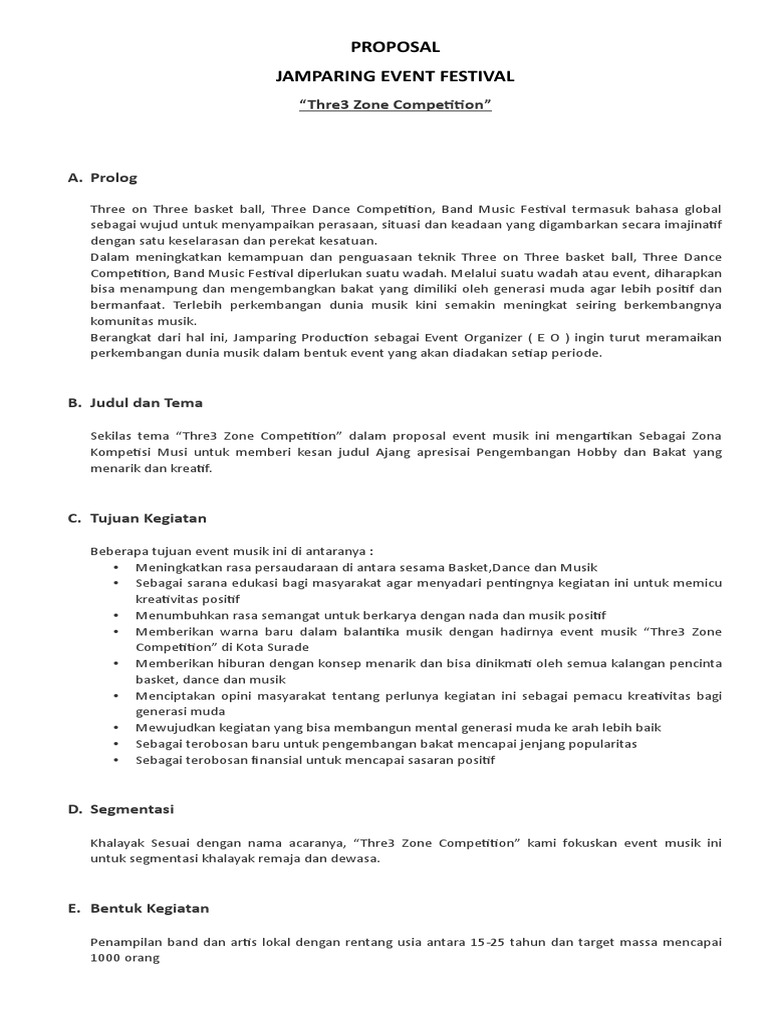 Teknik Dasar Pembuatan PROPOSAL FESTIVAL MUSIK | PDF