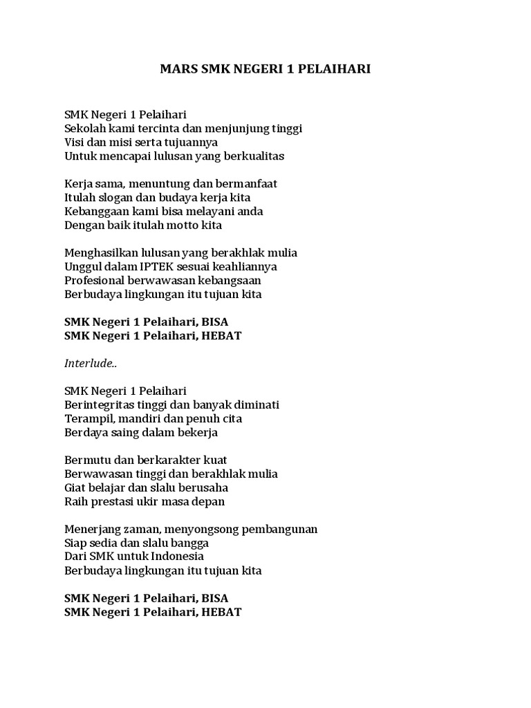 Lirik Mars Smk Negeri 1 Pelaihari Pdf