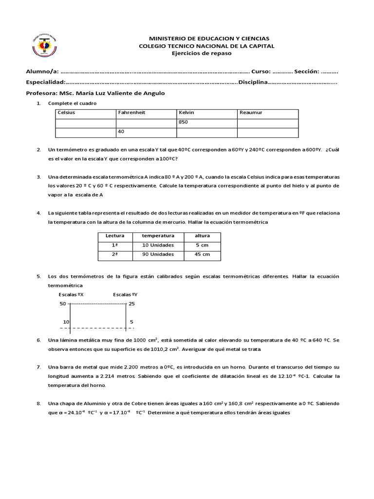 Repaso Termo Dilat Calor 2023 | PDF | Fahrenheit | Temperatura