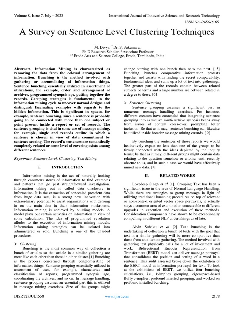 A Survey On Sentence Level Clustering Techniques | PDF A Survey On Sentence Level Clustering Techniques | PDF