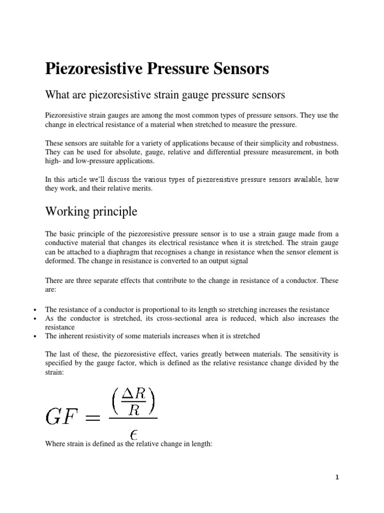 Piezoresistive Pressure Sensors | PDF