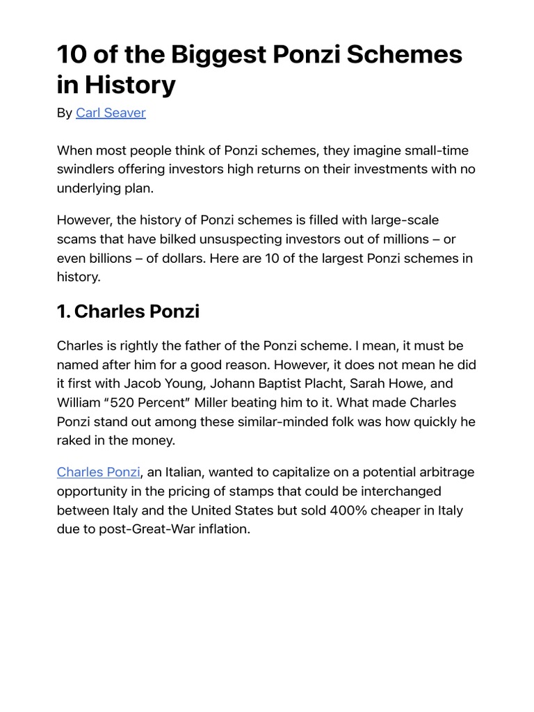 10 of The Biggest Ponzi Schemes in History | PDF