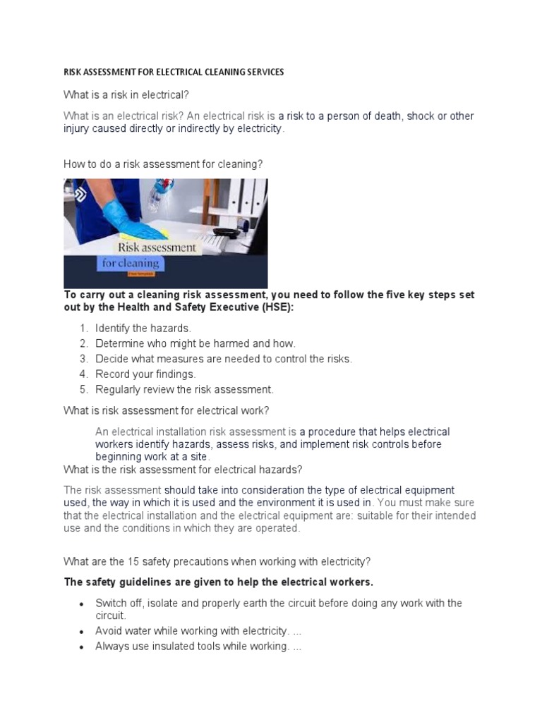 Risk Assessment For Electrical Cleaning Services | PDF | Risk | Ac ...