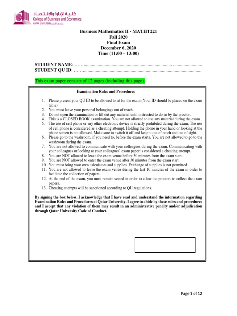 Final Exam - Fall 2020 | PDF