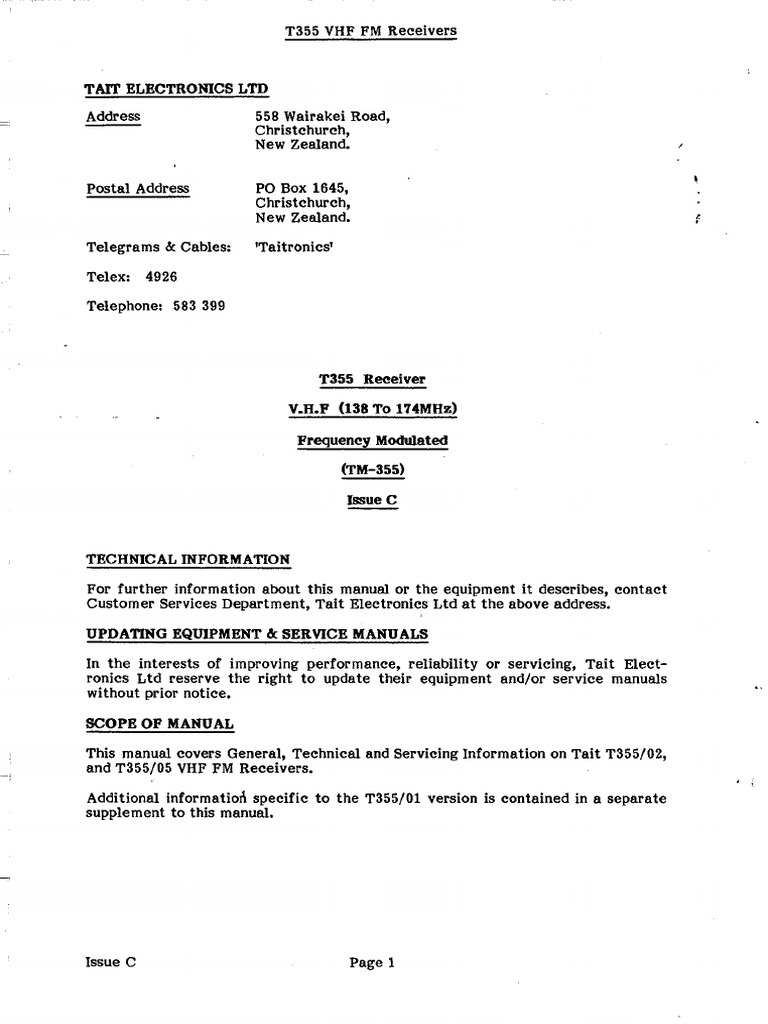 Tait t355 Receiver Manual | PDF