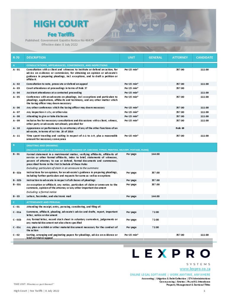 High Court Fee Tariffs Overview 2022 | PDF | Lawyer | Advocate