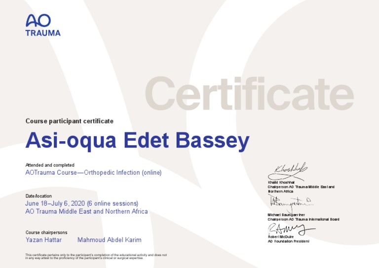 AOTrauma Orthopaedic Infection Course Certificate | PDF