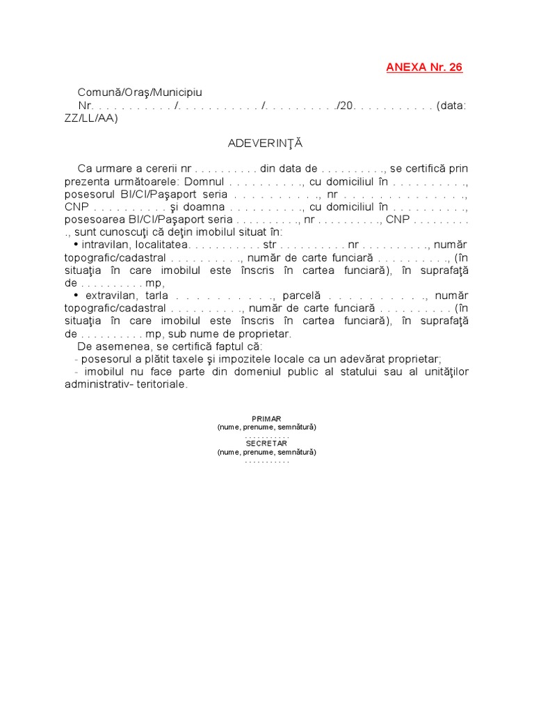 anexa-26-adeverinta-de-posesie | PDF