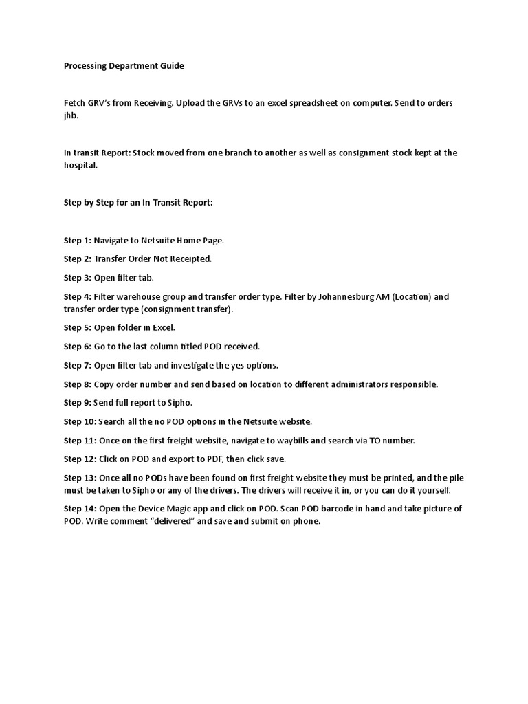 Processing Department Guidelines | PDF