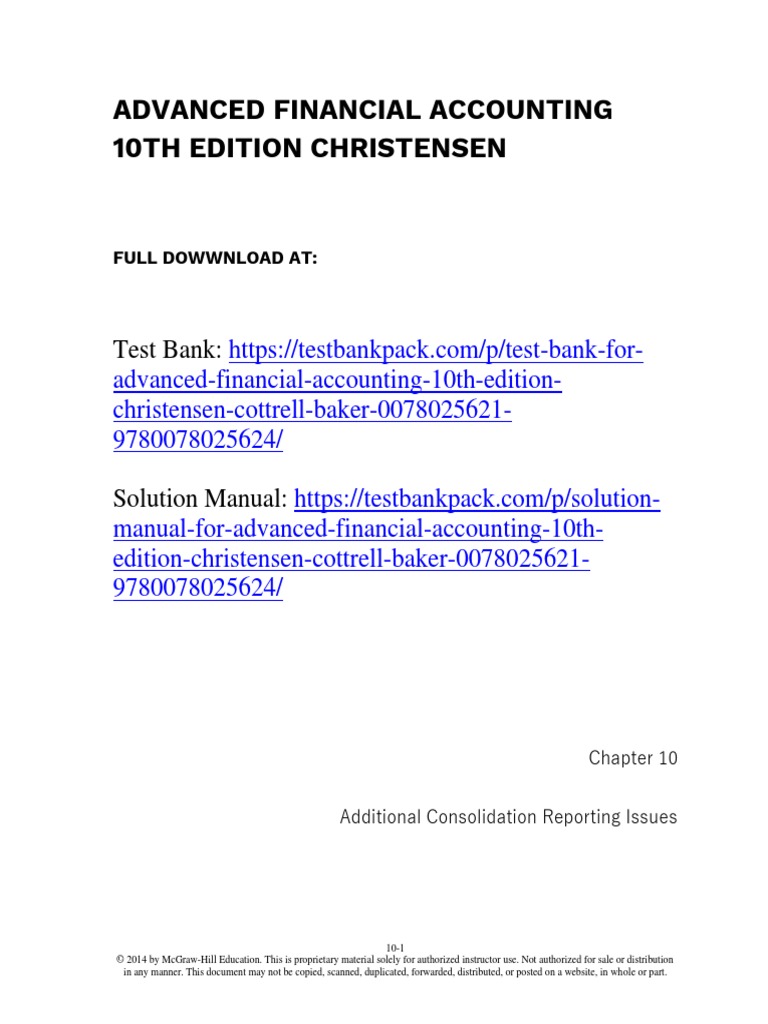 Advanced Financial Accounting 10th Edition Christensen Test Bank