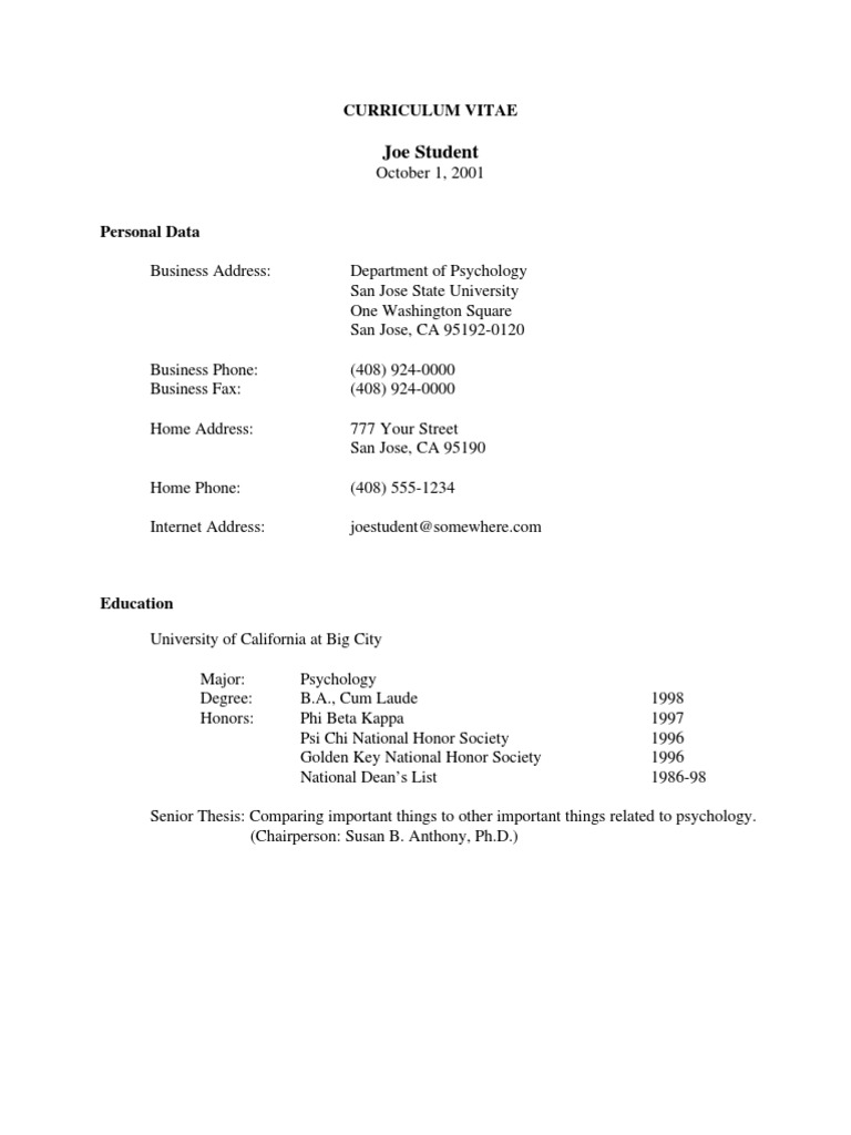 Sample Student CV | PDF