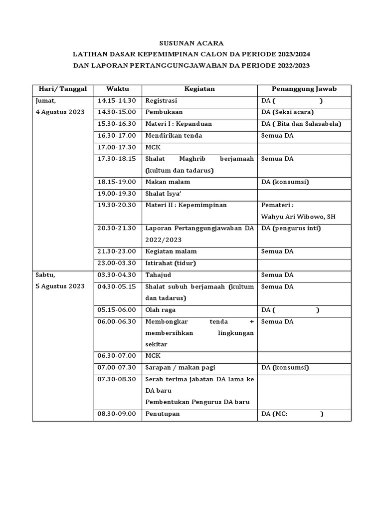 Acara LDK dan LPJ DA 2023/2024 | PDF