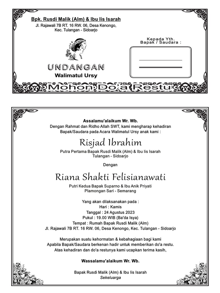 Undangan Walimatul Ursy Riana dan Risjad | PDF