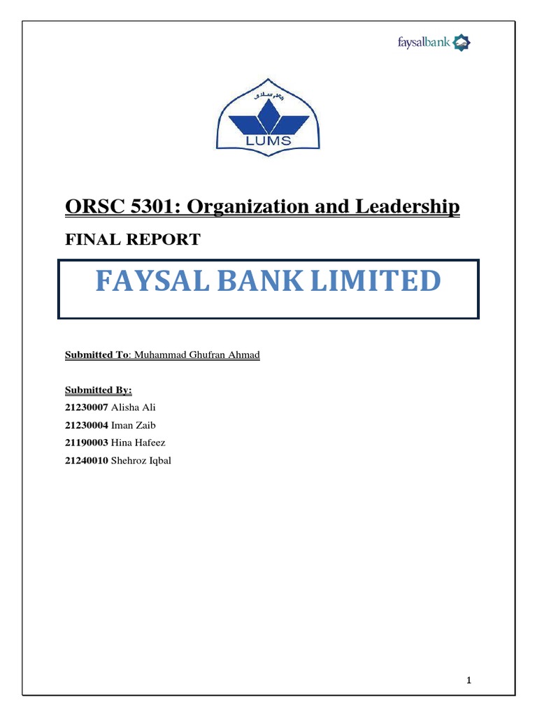 ORSC 5301-Faysal Bank Limited-Final Report | PDF | Islamic Banking And Finance | Leadership