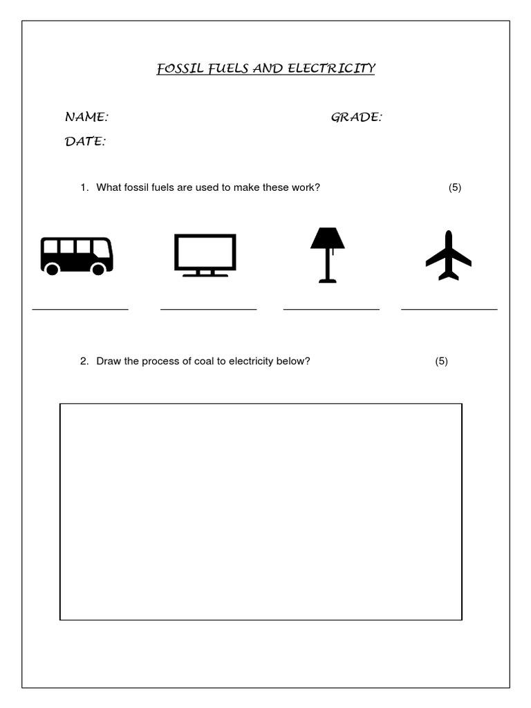 Fossil Fuels and Electricity Worksheet | PDF