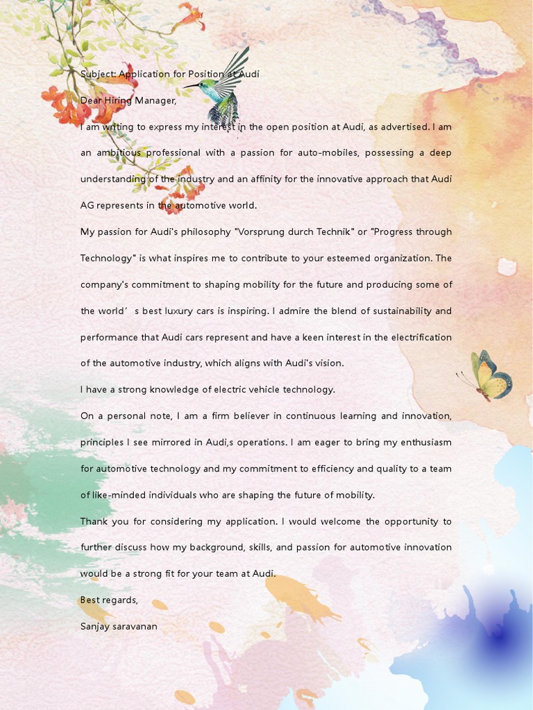 Cover Letter AUDI | PDF