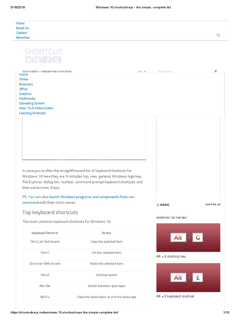 Windows 10 Shortcut Keys - The Simple, Complete List | PDF | Computer ...
