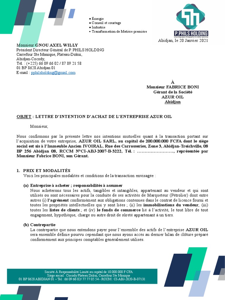 Lettre D Intention D Achat
