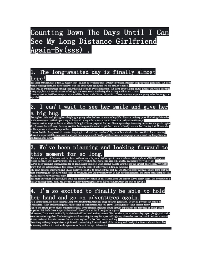 Counting Down The Days Until I Can See My Long Dis | PDF
