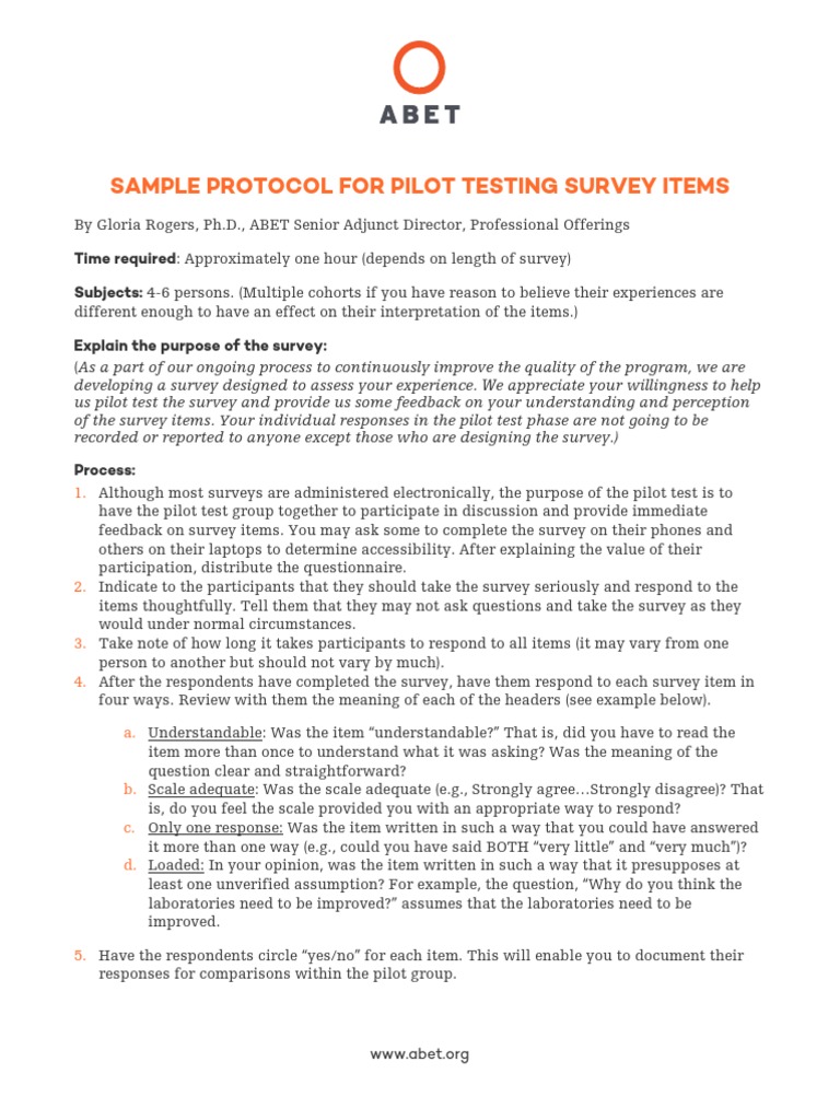 Sample Protocol For Pilot Testing Survey Items 09.09.29 | PDF | Survey ...