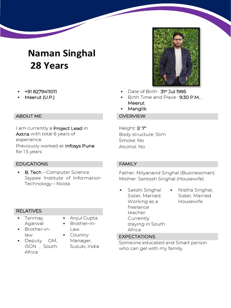 Naman Singhal Bio Data | PDF