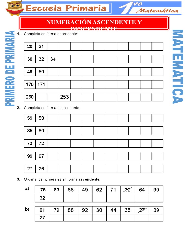 Numeración Ascendente y Descendente para Primero de Primaria | PDF ...