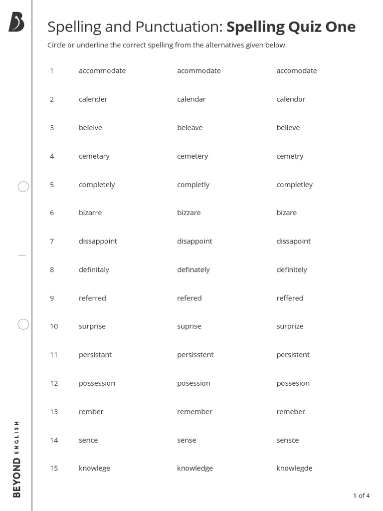 t4 e 111 Spelling and Punctuation Common Spelling Errors Quiz Pack Quiz ...