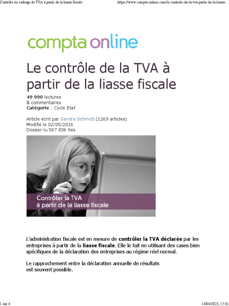 Contrôle Ou Cadrage de TVA À Partir de La Liasse Fiscale+ | PDF