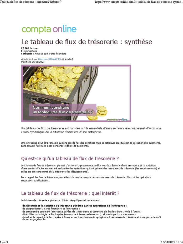 Tableau de Flux de Trésorerie Comment L'élaborer + | PDF
