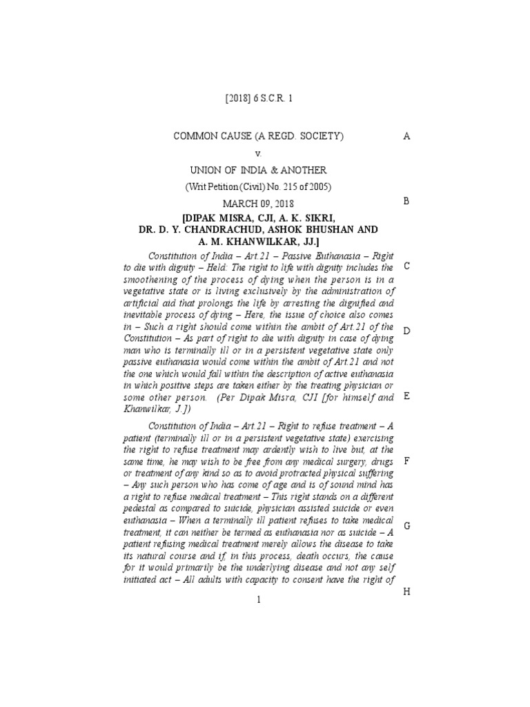 Passive Euthanasia and Right to Die Dignified | PDF | Justice | Crime ...