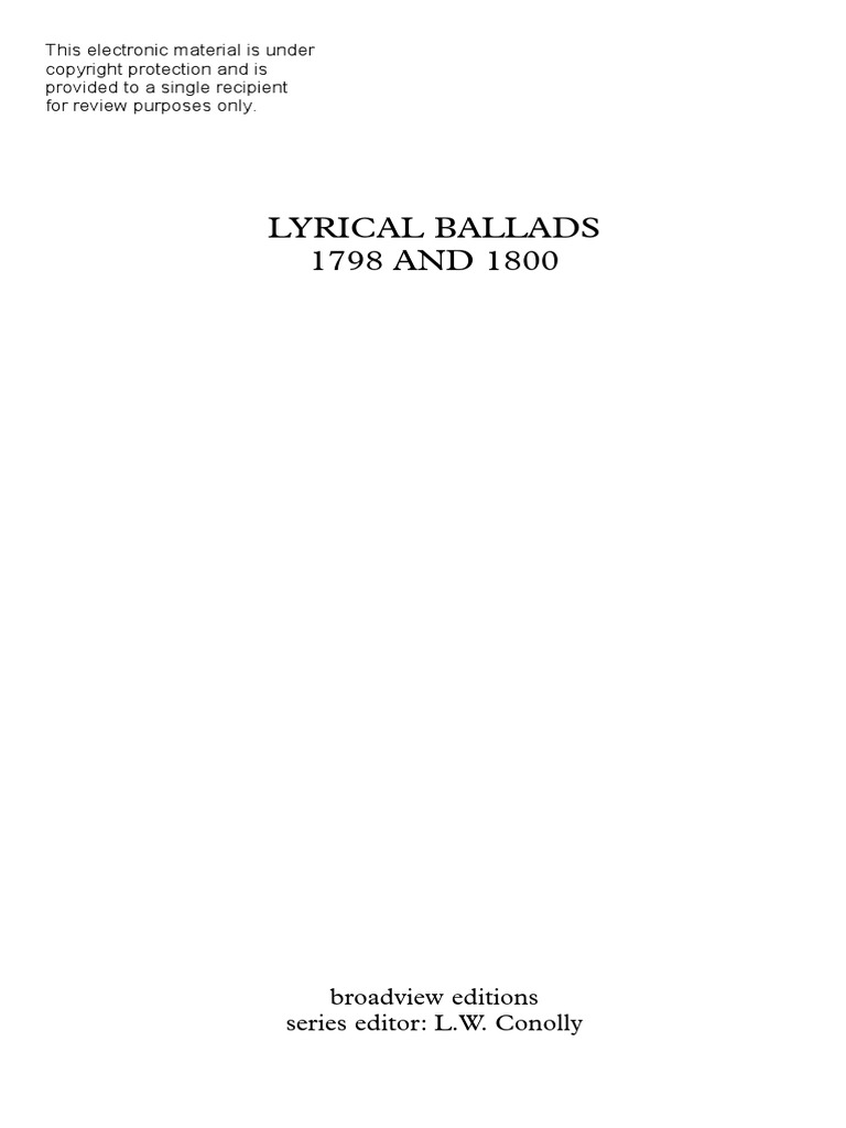 Wordsworth and Coleridge Lyrical Ballads 1798 and 1800 | PDF | Samuel Taylor Coleridge | William ...