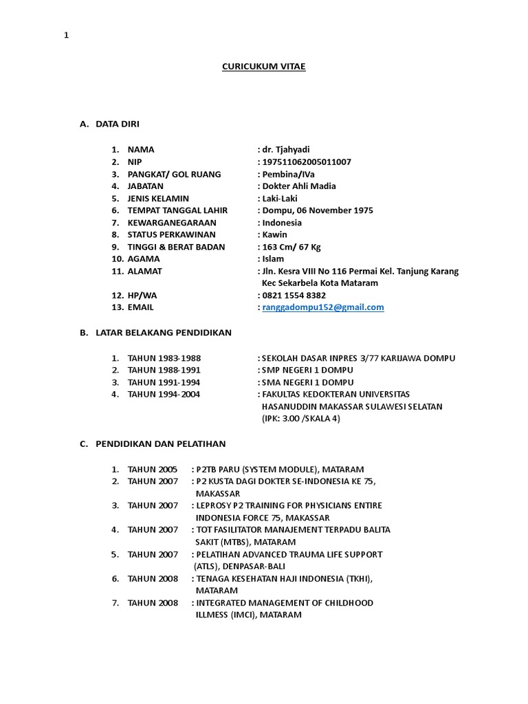 CV Dokter Tjahyadi | PDF