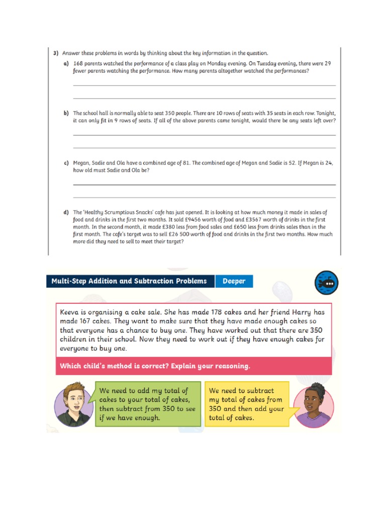 Multi Step Add Subtract Problems Homework | PDF
