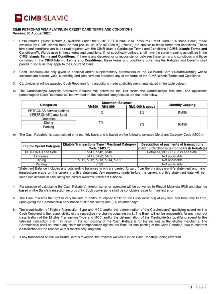 Cimb Petronas Visa Platinum I TNC Eng | PDF