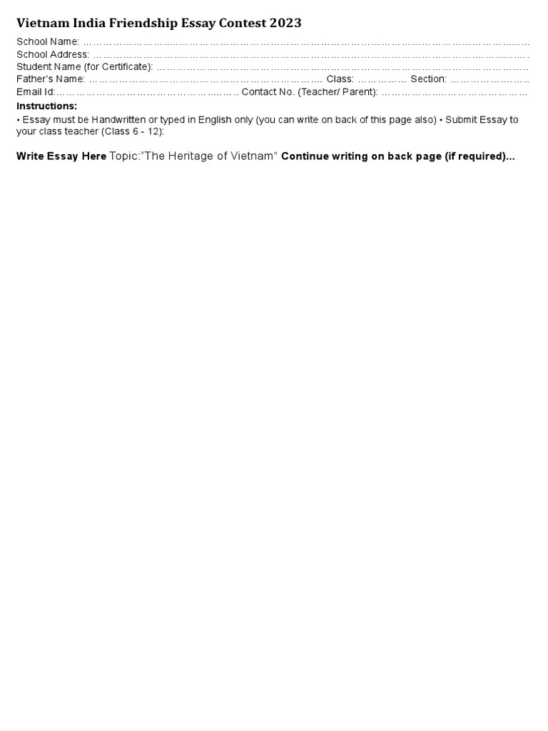 Essay Write Form 2023 | PDF