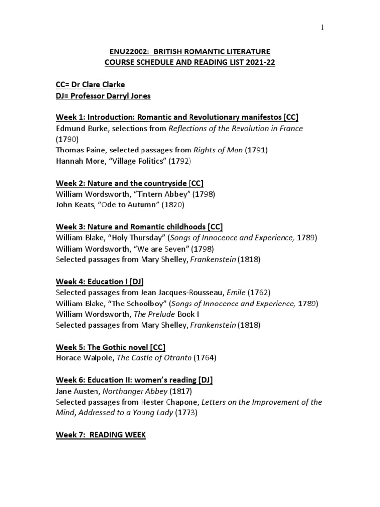 British Romantic Literature Course Guide | PDF | Romanticism | Samuel ...