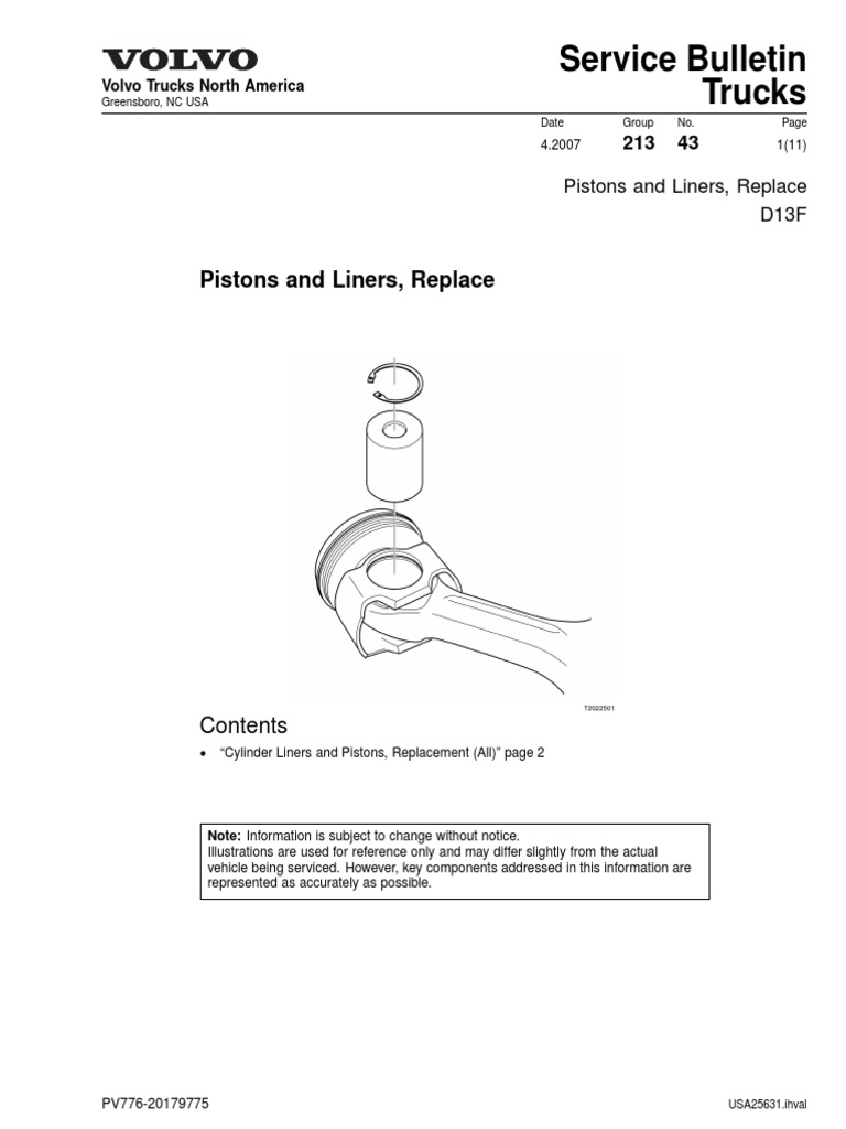 Volvo D13 Cylinder Liner Replacement Guide | PDF