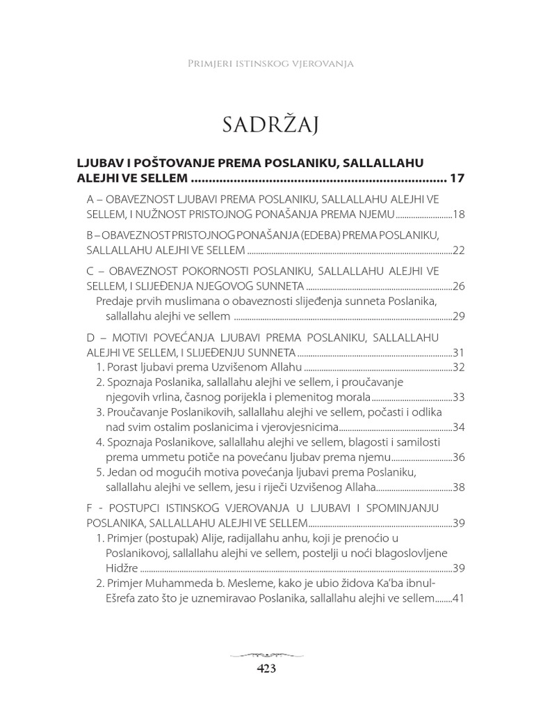 PRIMJERI ISTINSKOG VJEROVANJA sadrzaj | PDF