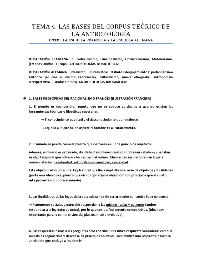 Asignatura Teorías I Antropología Tema 4 | PDF | Ciencias sociales