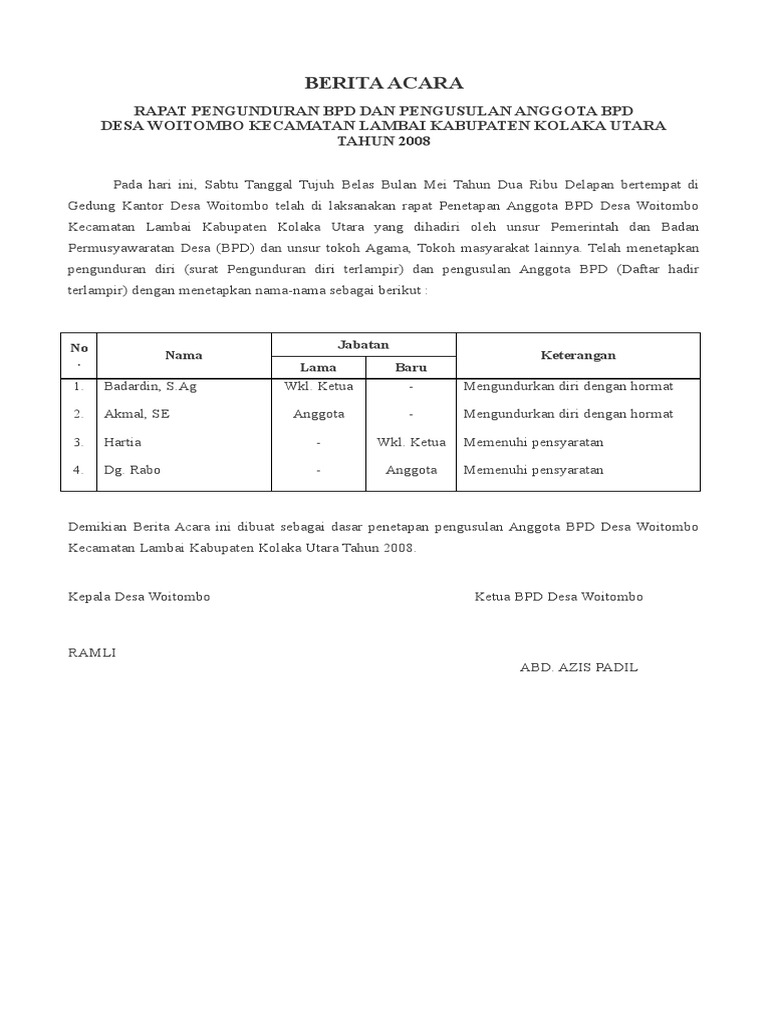 Berita Acara Pergantian BPD | PDF