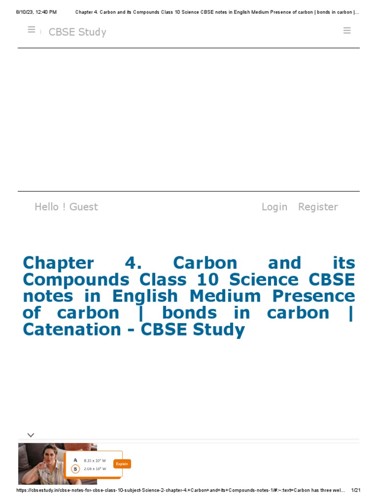 Chapter 4. Carbon and Its Compounds Class 10 Science CBSE Notes in ...