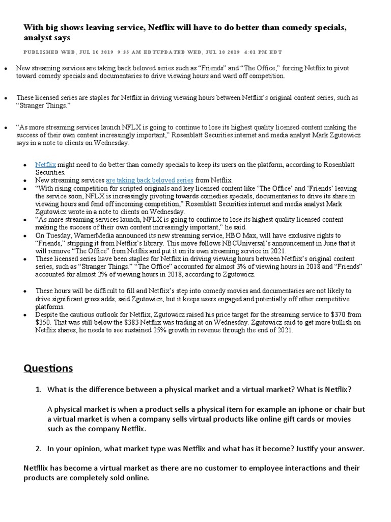 Netflix Worksheet | PDF