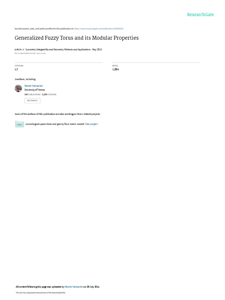 127 Steinacker Generalized Fuzzy Torus And Its Modular Properties Pdf