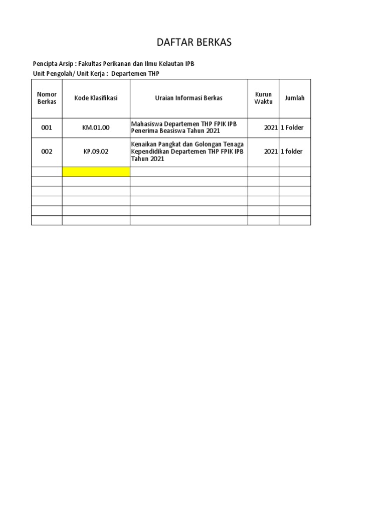 Daftar Berkas Dan Daftar Isi Berkas | PDF