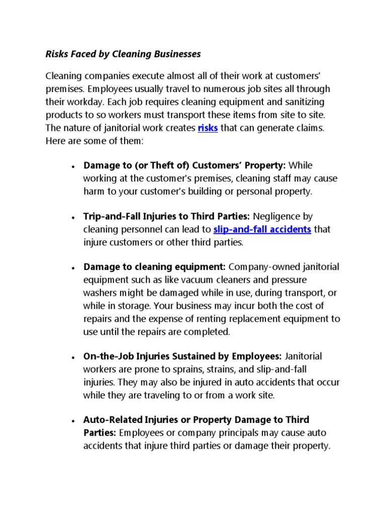 Insurance Risks for Cleaning Businesses | PDF | Liability Insurance ...