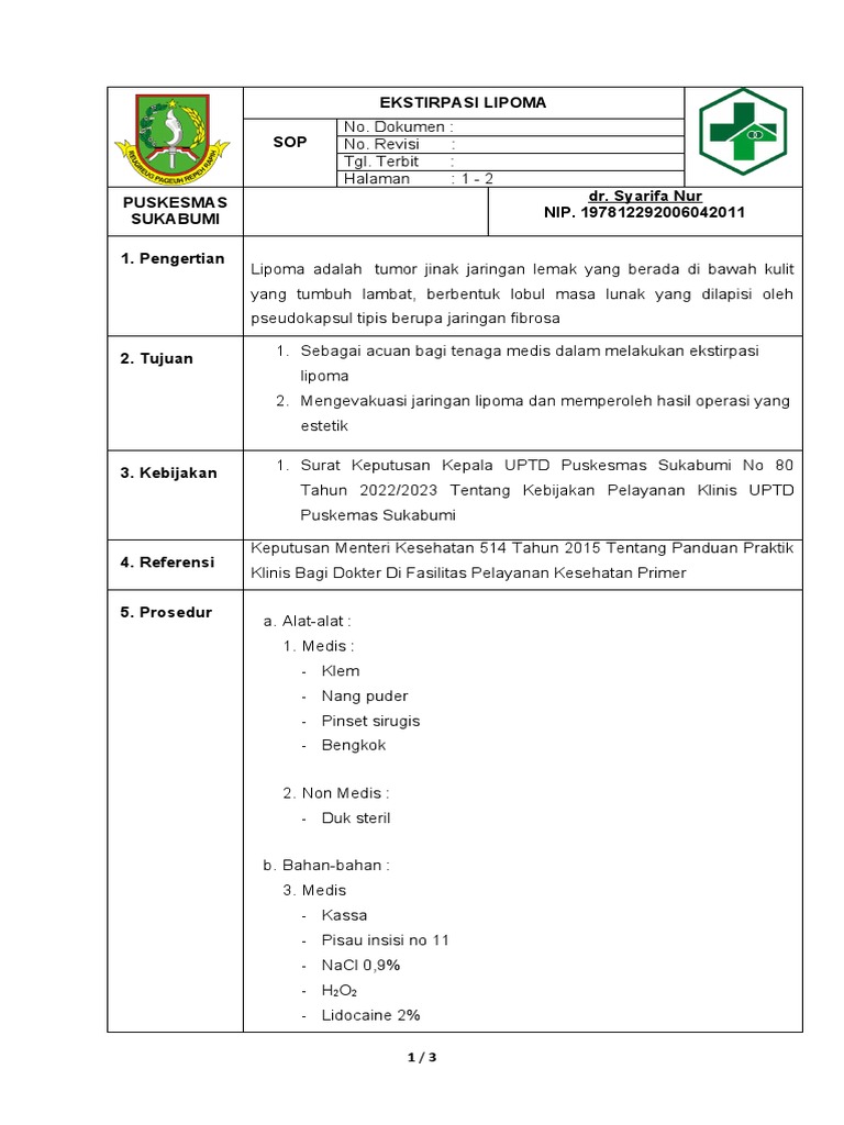 Sop Ekstirpasi Lipoma | PDF